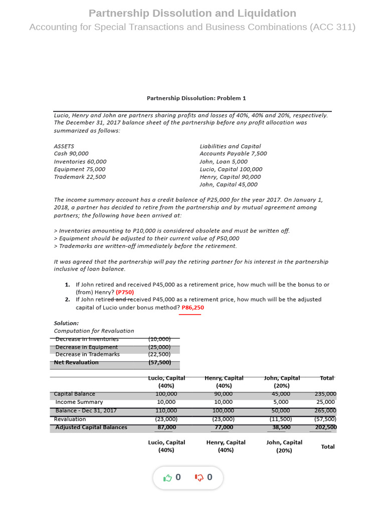 Partnership Dissolution and Liquidation Guide | PDF | Partnership | Balance Sheet