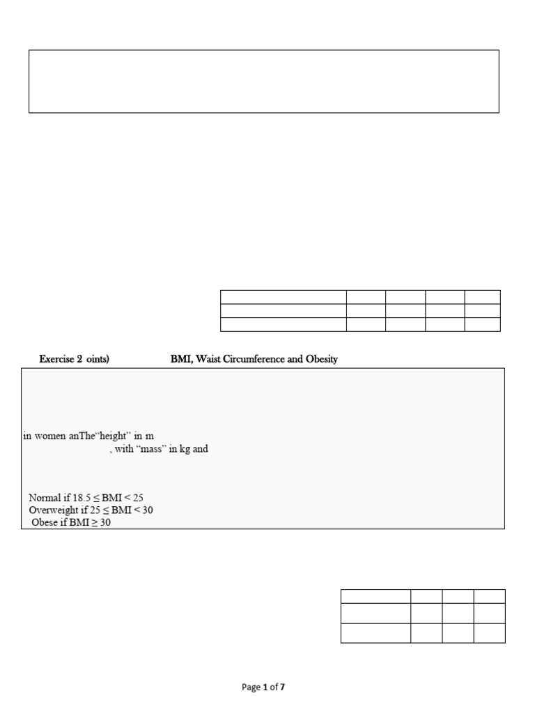 Nutrition Exercises Sessions | PDF | Body Mass Index | Obesity