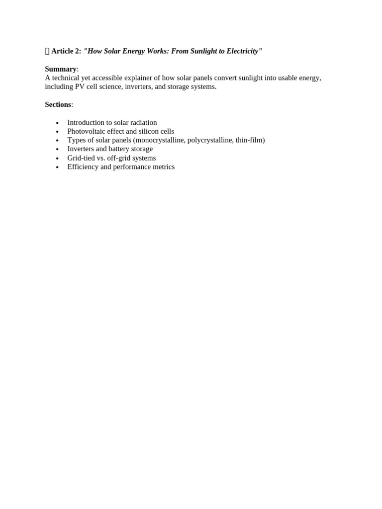 Article 2 - "How Solar Energy Works - From Sunlight To Electricity" | PDF