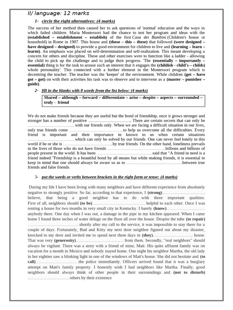 1st form test2 (2).doc · version 1 | PDF | Montessori Education