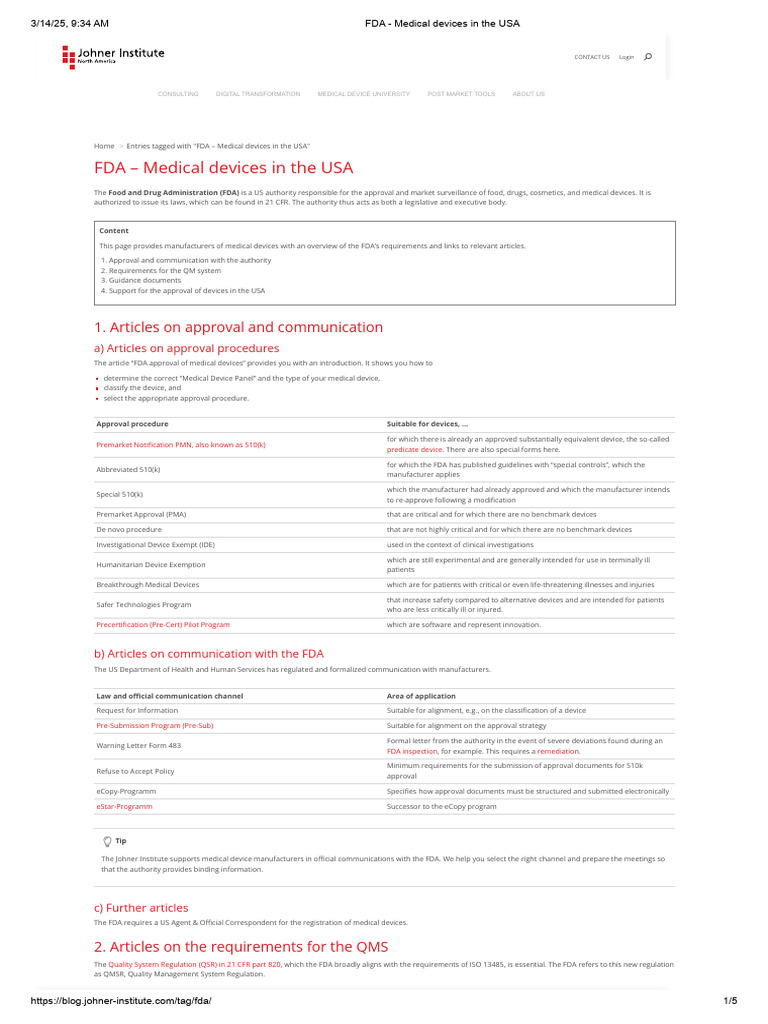 FDA - Medical Devices in The USA | PDF | Medical Device | Food And Drug ...