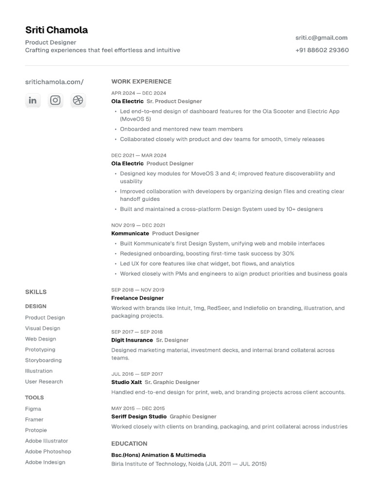 Sriti Chamola - Product Designer - Resume | PDF | Application Software | Computing