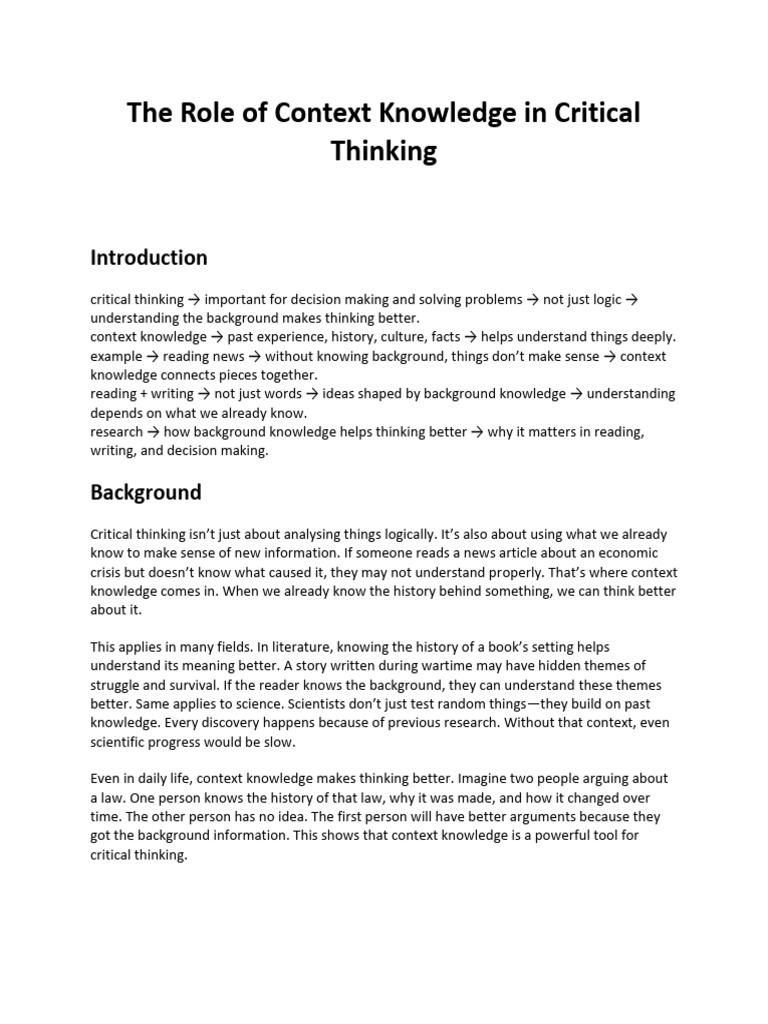The Role of Context Knowledge in Critical Thinking | PDF | Knowledge ...