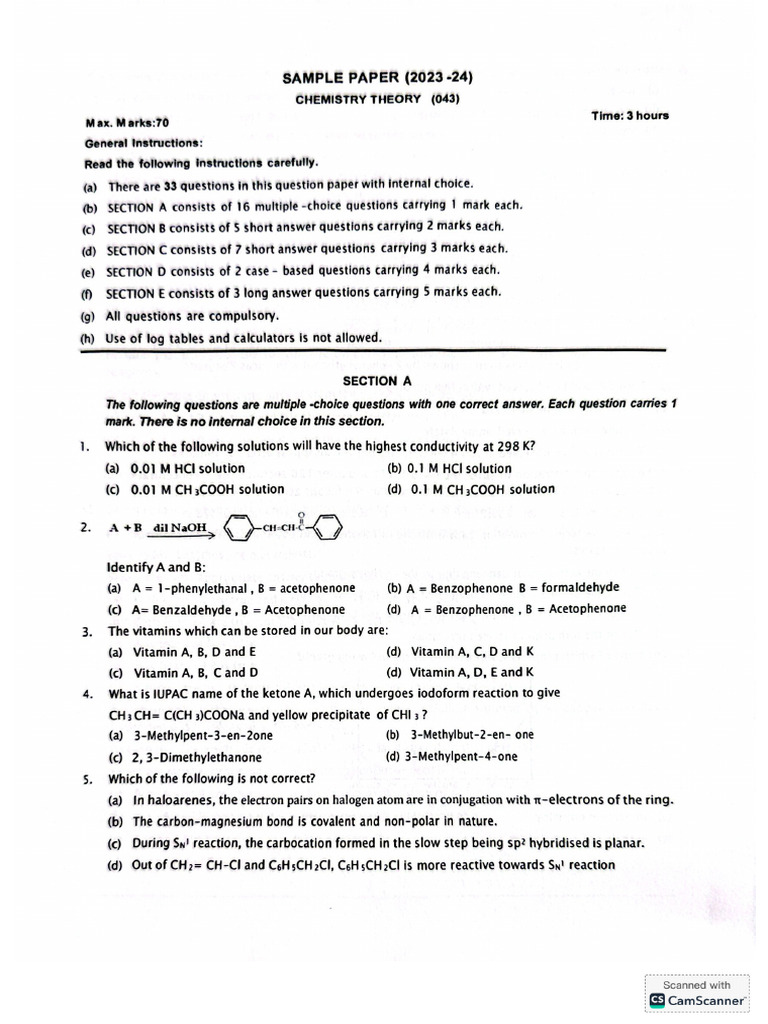 Sample Paper 2023-24 | PDF