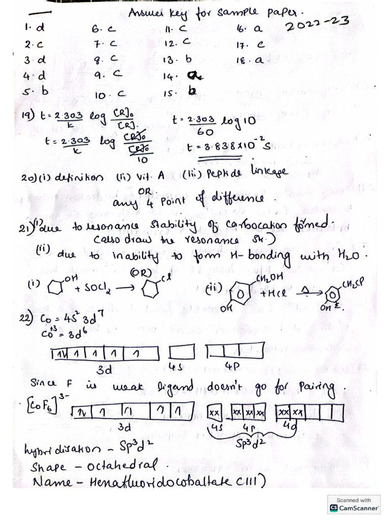 Answerkey - Sample Paper 22-23 | PDF