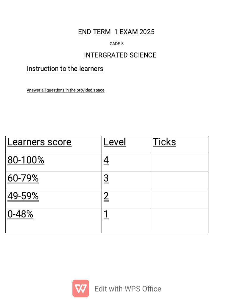 Intergrated Science Grade 8 Exam 2025 | PDF