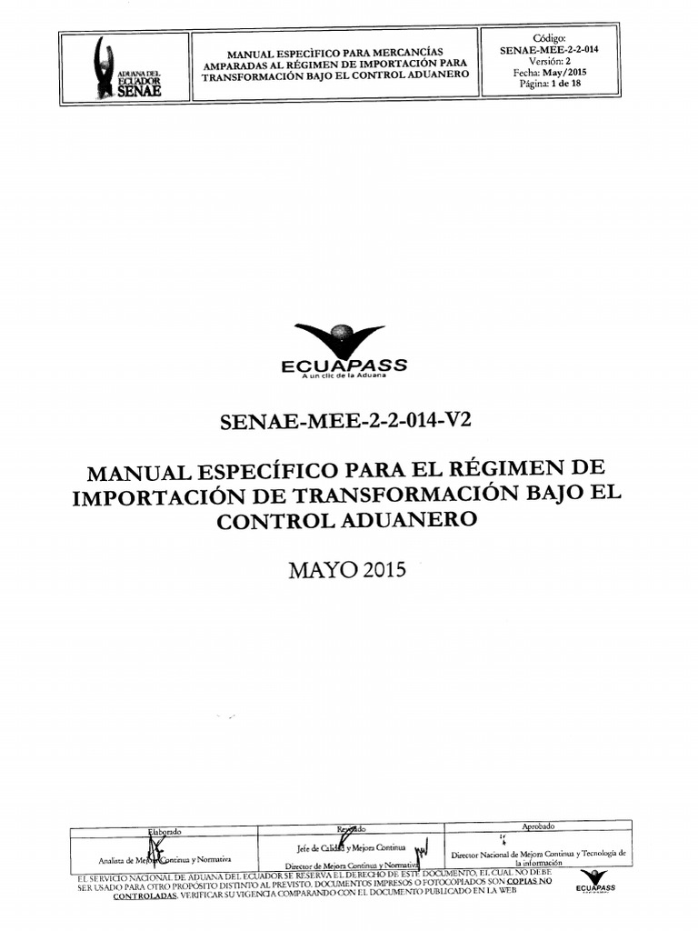 Senae-Mee-2-2-014-V2 M.E. para Transformaciàn Bajo Control Aduanero | PDF