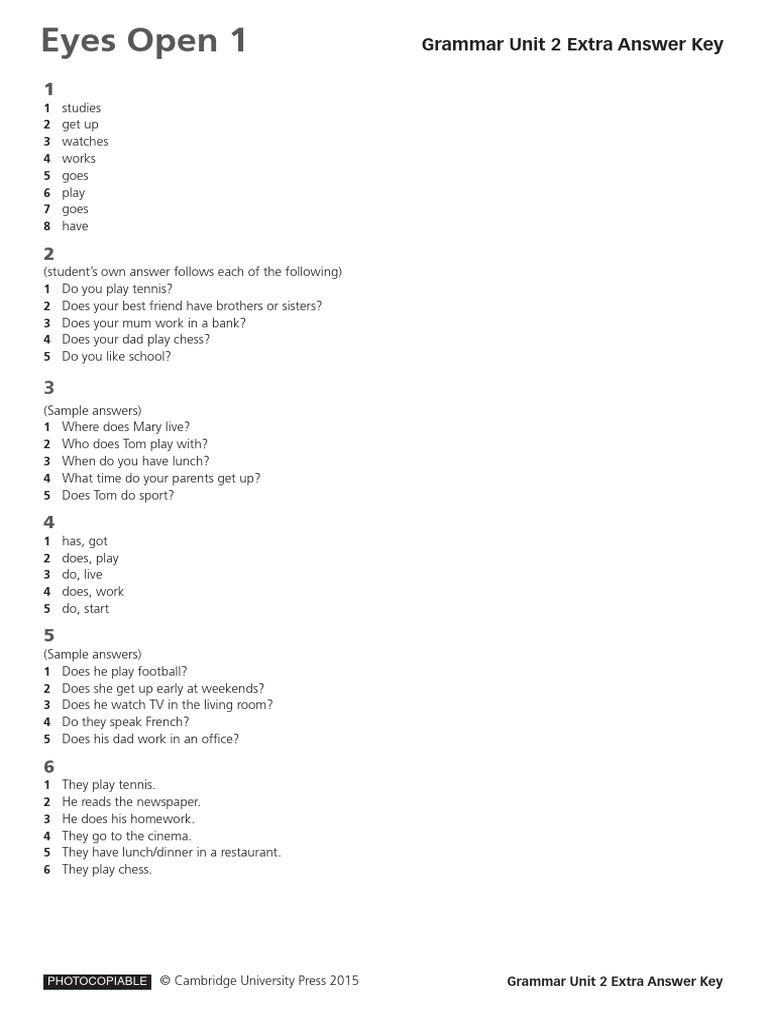 Unit 2 Grammar Extra Answer Key | PDF