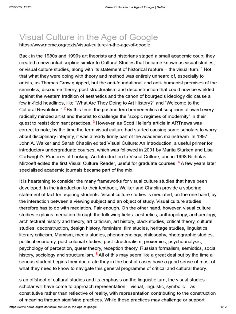 Visual Culture in The Age of Google - NeMe | PDF | Representation (Arts ...