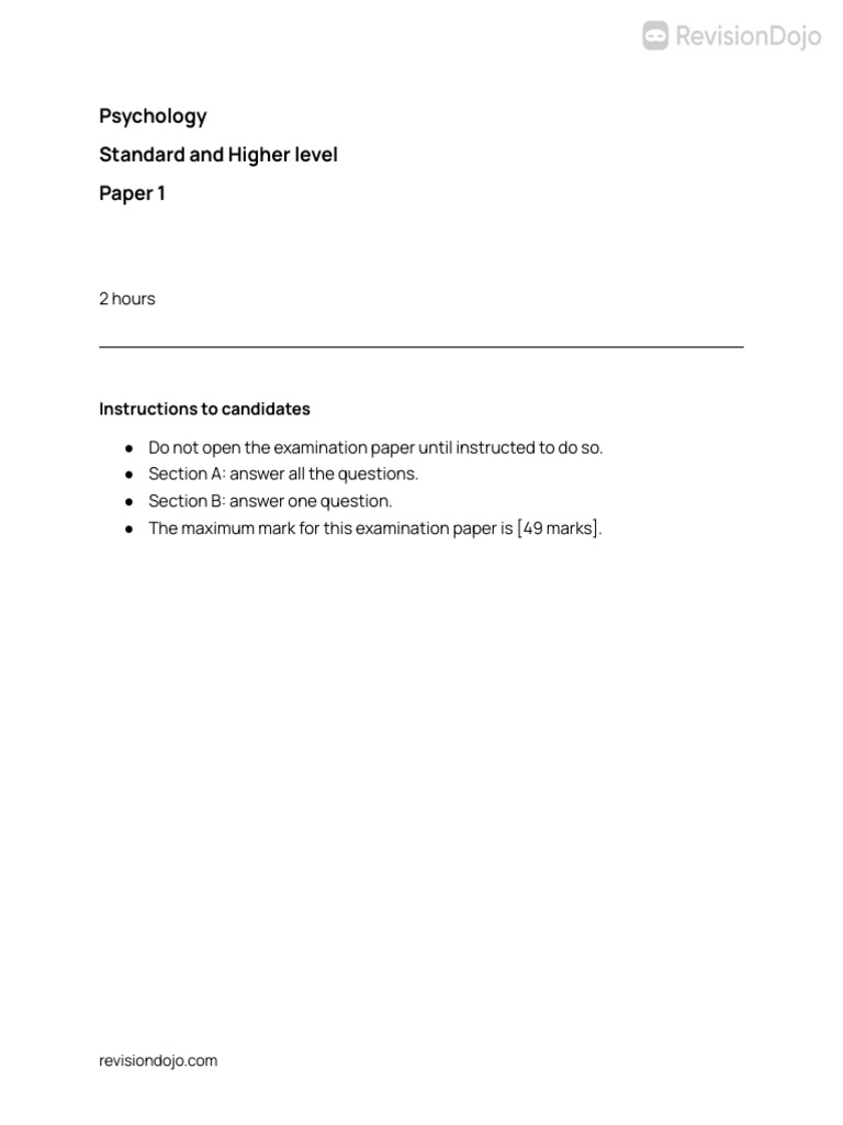 Psychology Exam Paper: HL & SL Guide | PDF