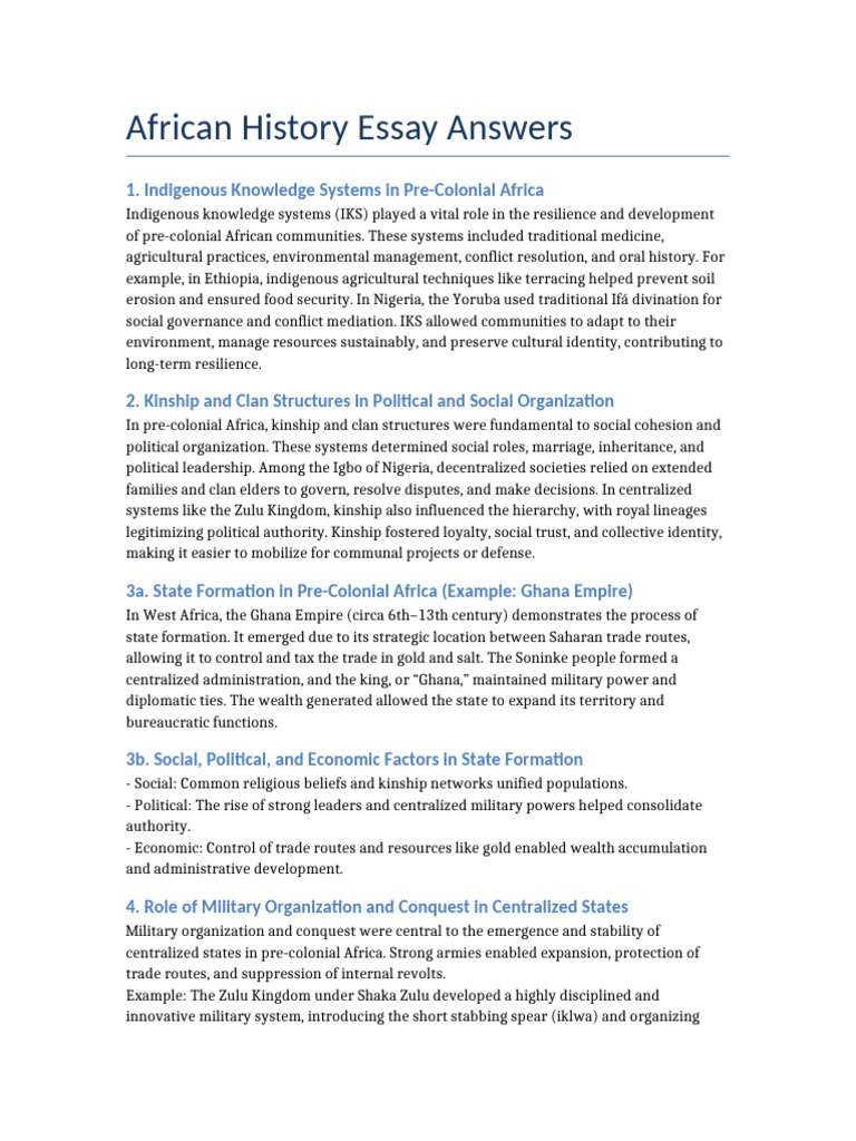 African History Essay Answers | PDF | Atlantic Slave Trade | Africa