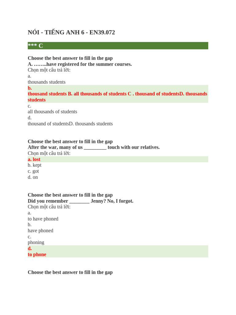 Nói - Tiếng Anh 6 - En39.072 | PDF