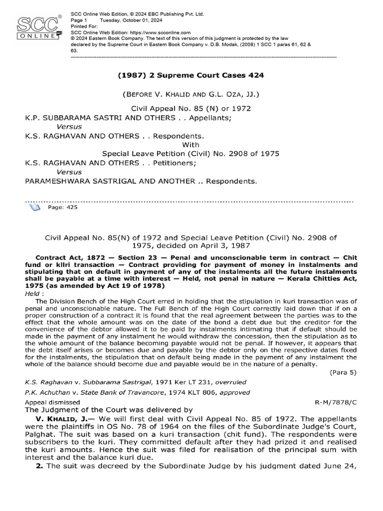 KP Subbarama v. KS Raghavan | PDF
