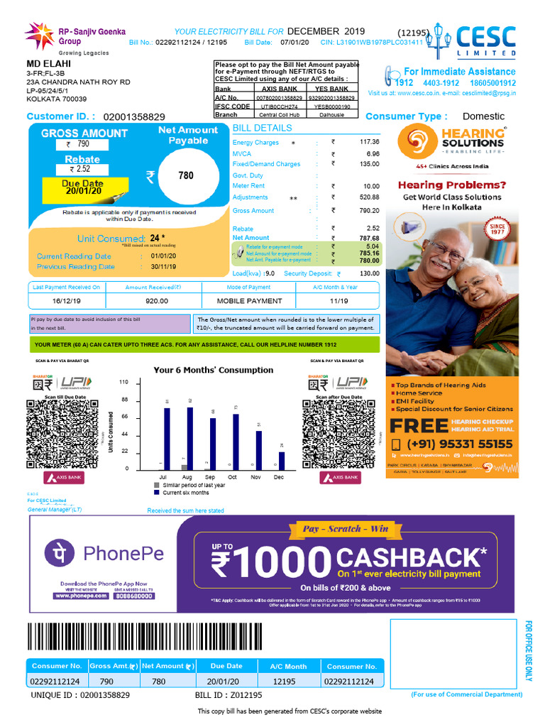 LT Bill 02001358829 201912 | PDF | Cheque | Payments