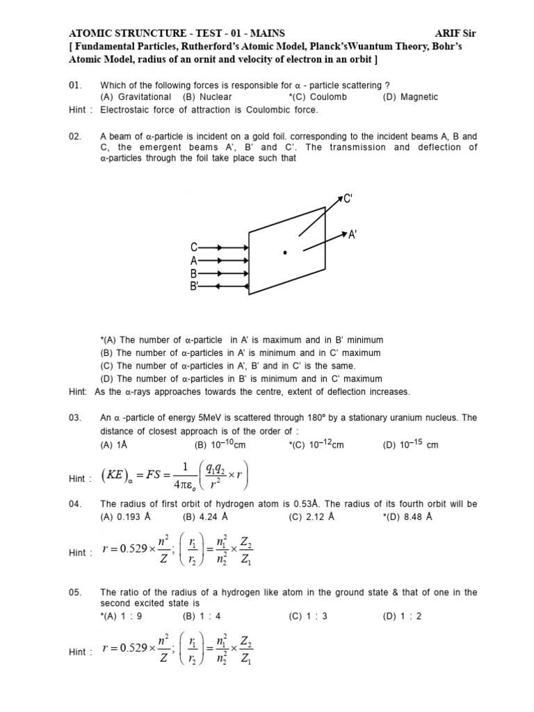Atomic Structure Test Questions and Answers | PDF | Electron | Atoms