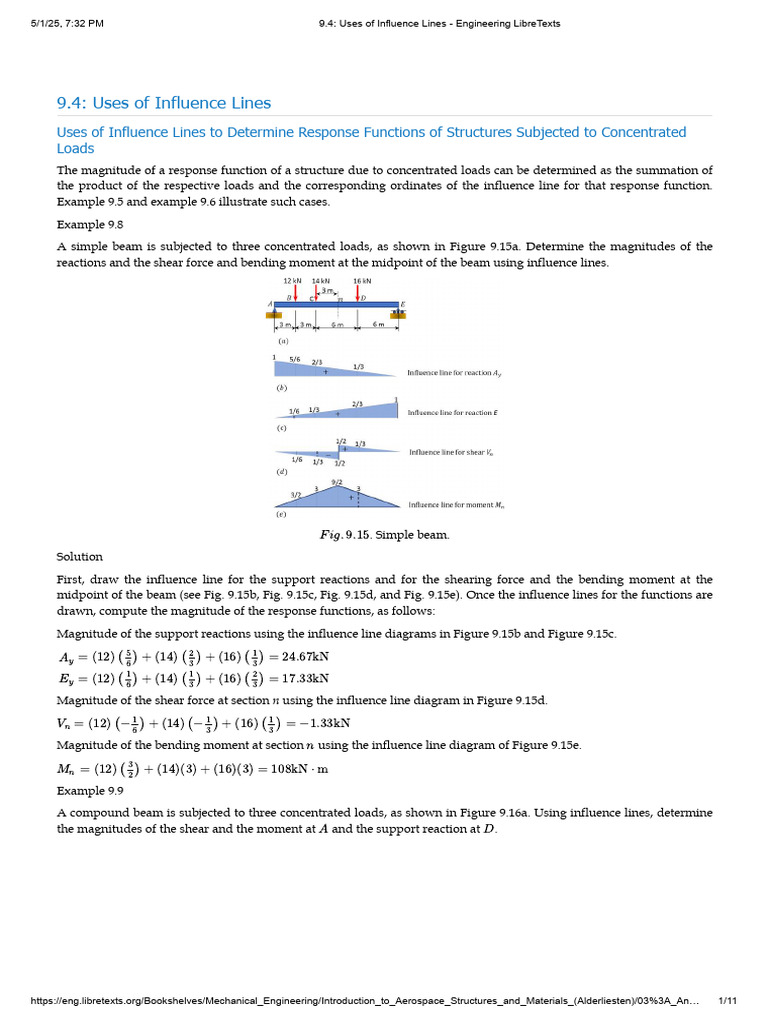 9.4_ Uses of Influence Lines - Engineering LibreTexts | PDF | Bending ...