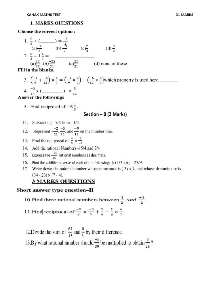 Kanak Math Test 1st | PDF