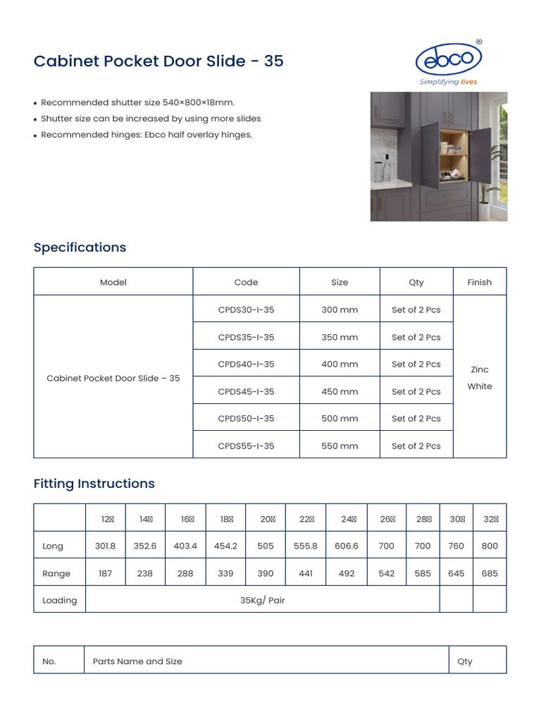 Ebco Cabinet Pocket Door Slides | PDF