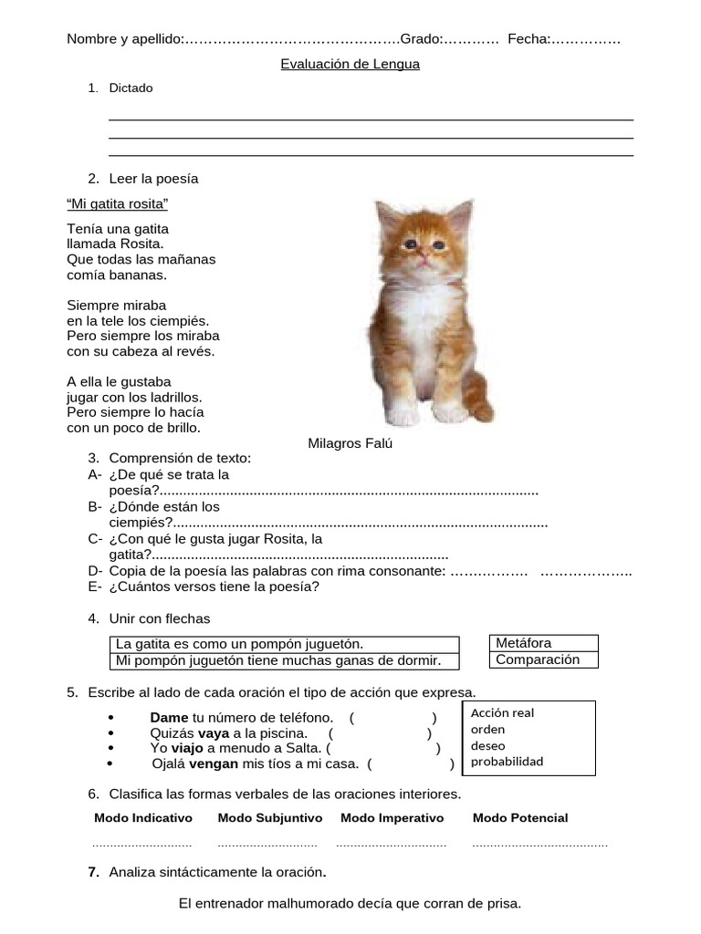 Eval Final de Lengua 2022 5to Grado | PDF | Poesía | Mecánica del lenguaje