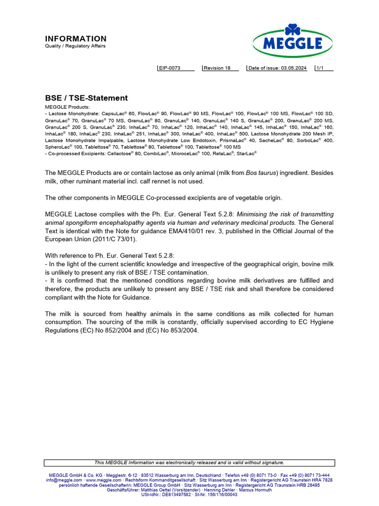 BSE TSE - GER - All Excipients | PDF | Animals And Humans | Livestock