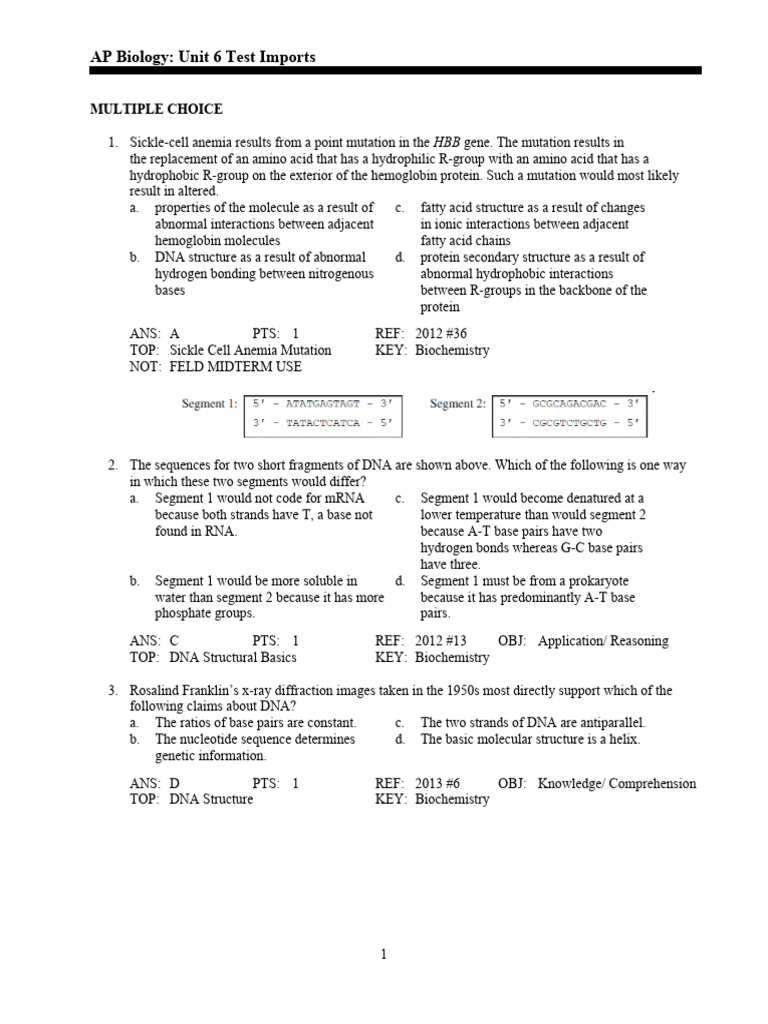 STRUGGLE AP Biology Unit 6 Gene Expression Test Bank FULL PDF | PDF ...