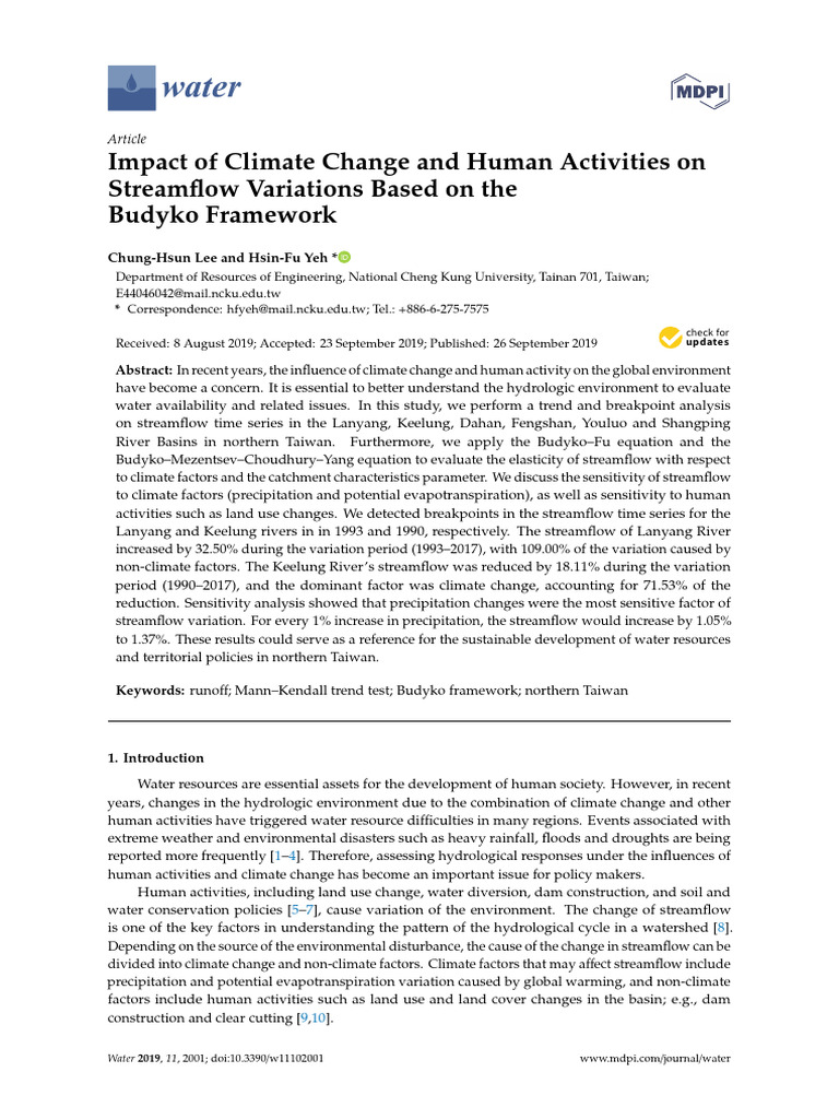 Impact of Climate Change and Human Activities On Streamflow Variations Based On The Budyko ...