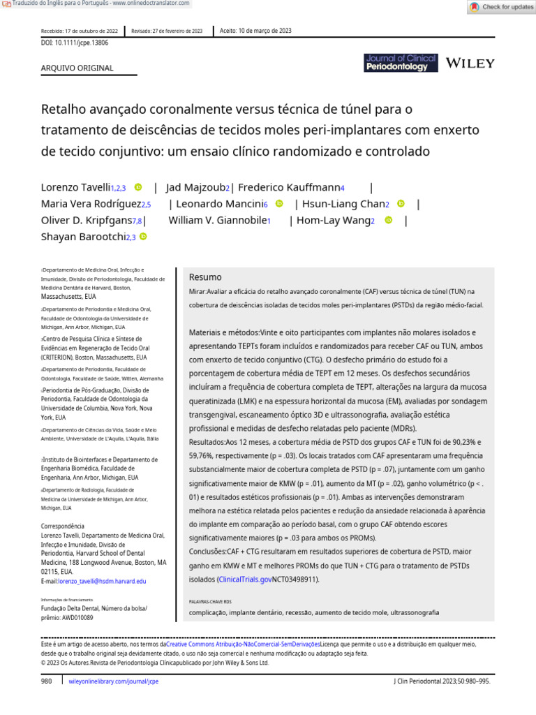 J Clinic Periodontology - 2023 - Tavelli - Coronally Advanced Flap ...
