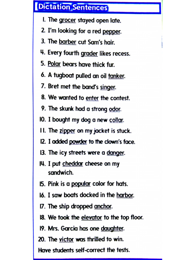 Dictation Sentences Unit 5 W4 L24 04-05-2025 14-22-55 | PDF