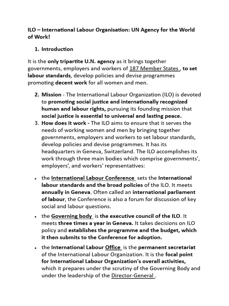 ILO: Promoting Global Labor Standards | PDF | International Labour ...