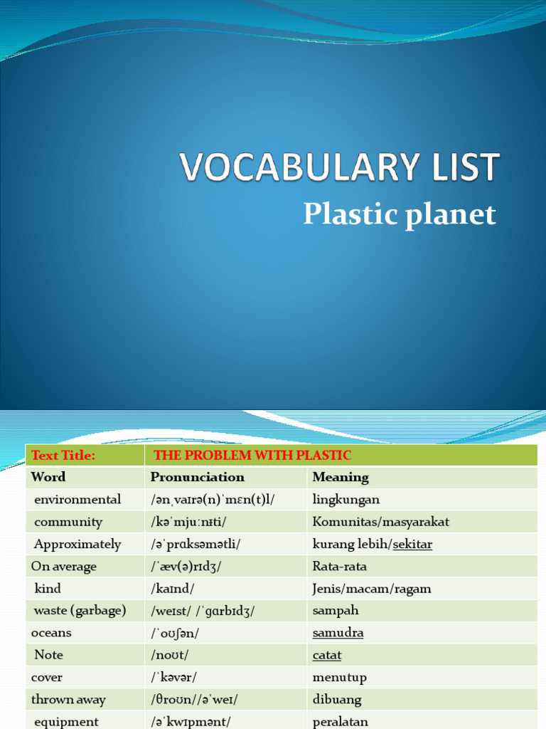 Vocabulary List_Plastic Garbage | PDF