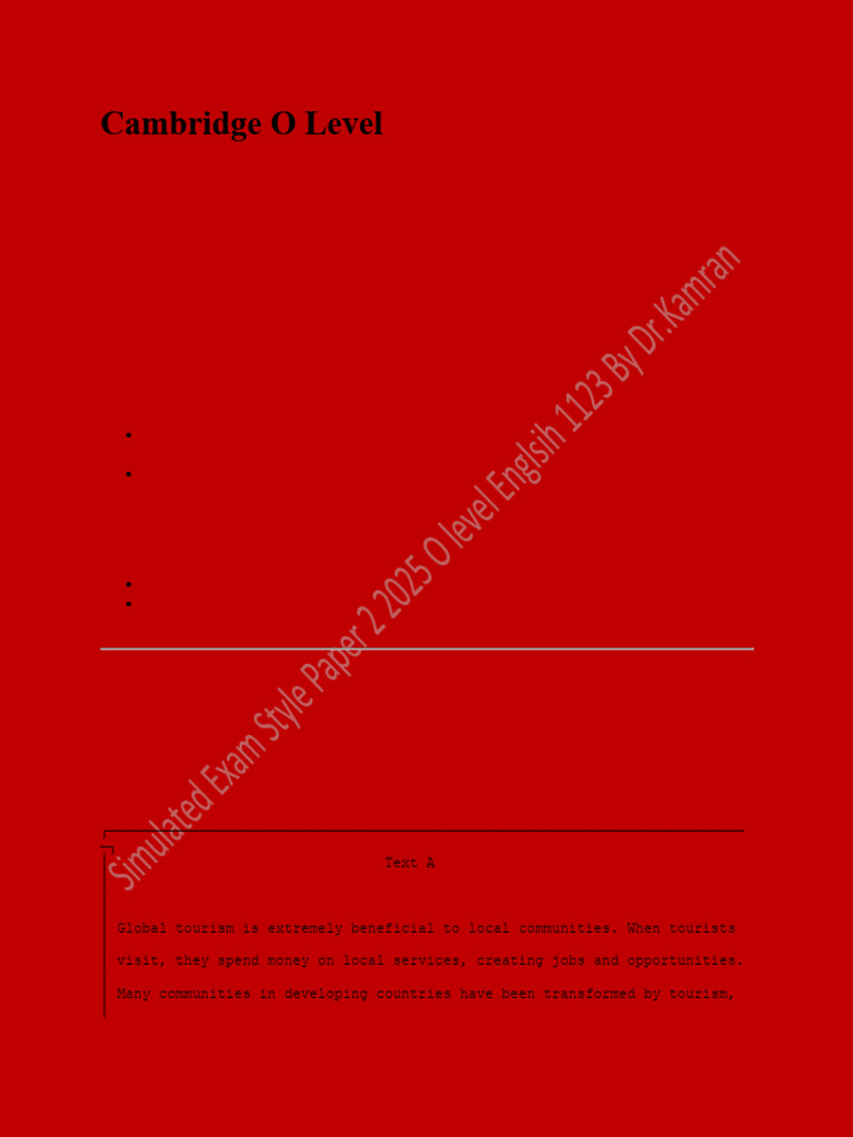 O Level Exam Paper 2 May June 2025 Simulation | PDF | Tourism | Natural ...