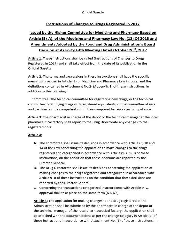 2017 Drug Registration Change Instructions | PDF | Pharmaceutical ...