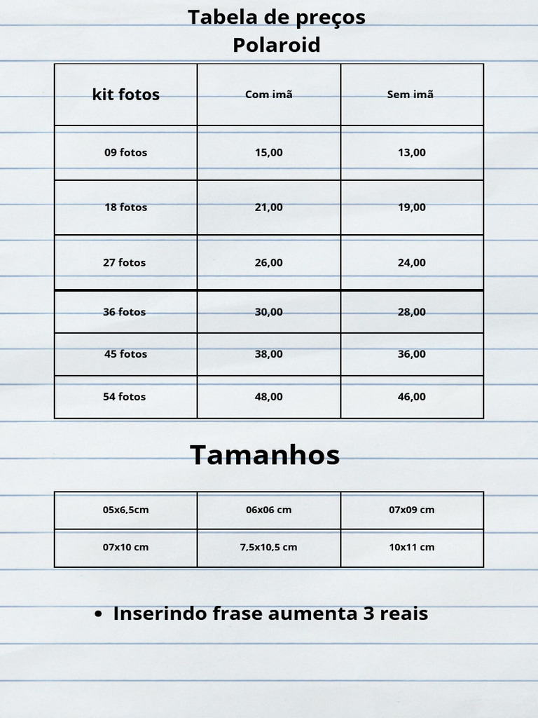 Tabela de Preços Polaroid - 20250428 - 195908 - 0000 | PDF