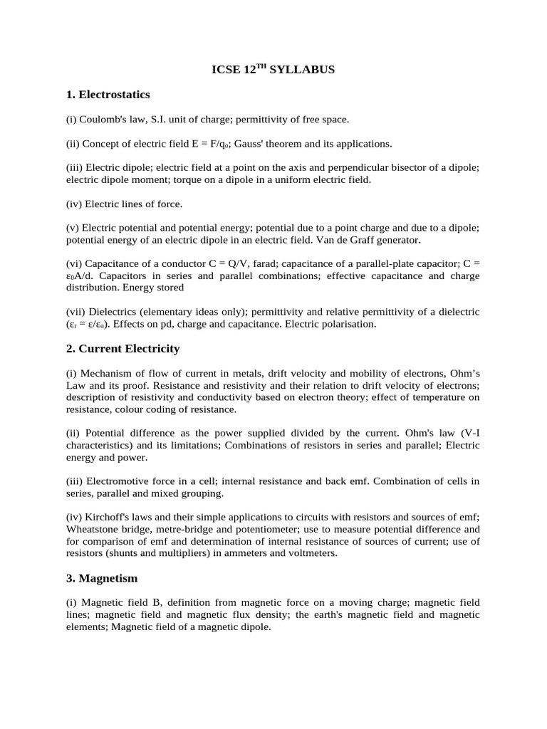 12th Syllabus | PDF | Magnetic Field | Atoms