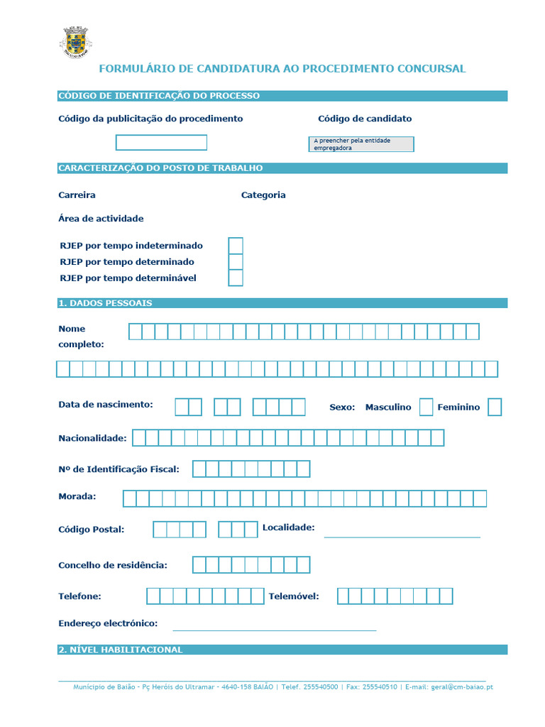 Formulario-de-candidatura-ao-Procedimento-Concursal | PDF | Ensino médio | Estágios educacionais