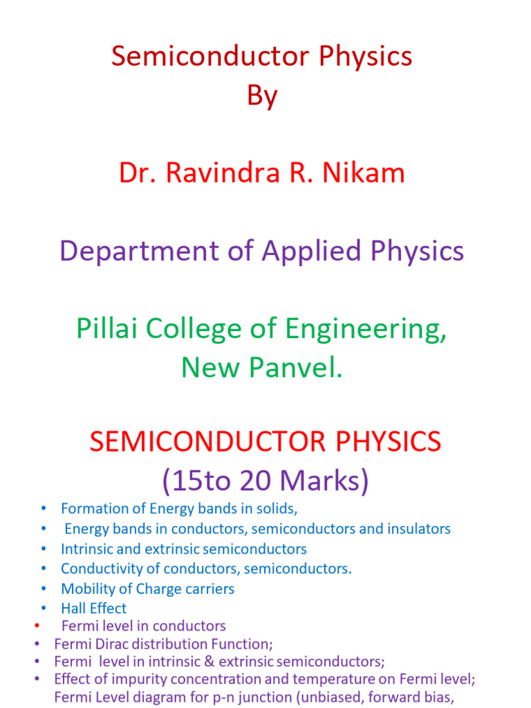 Semiconductor Physics | PDF | Semiconductors | Doping (Semiconductor)