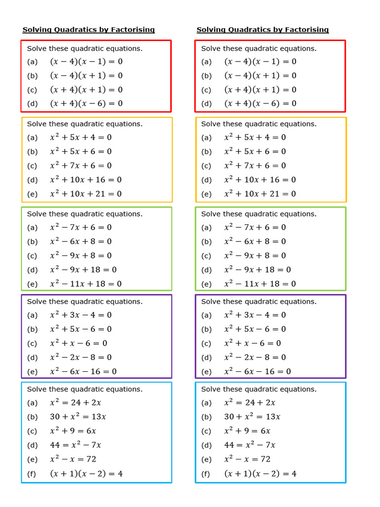 Solving Quadratics by Factorising Practice Strips | PDF
