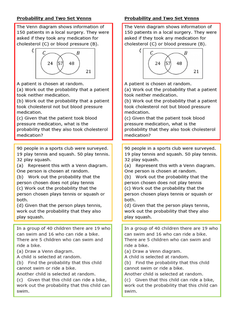 Probability and Two Set Venns Practice Strips | PDF | Medicine | Infographics