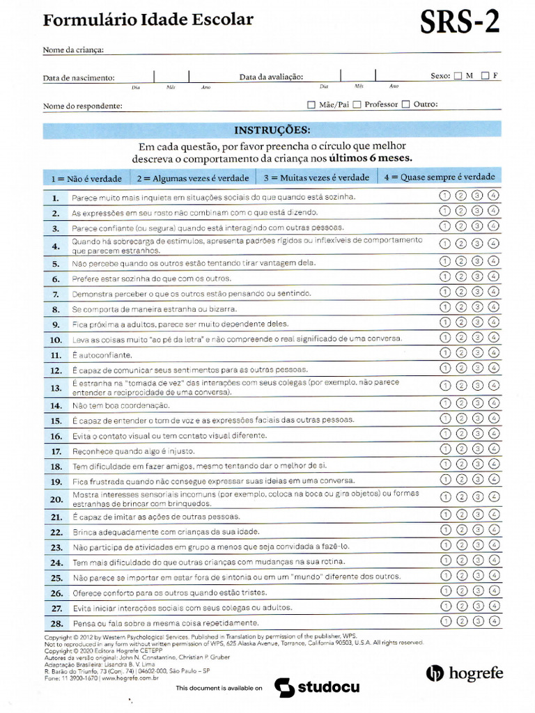 SRS 2 Idade Escolar | PDF