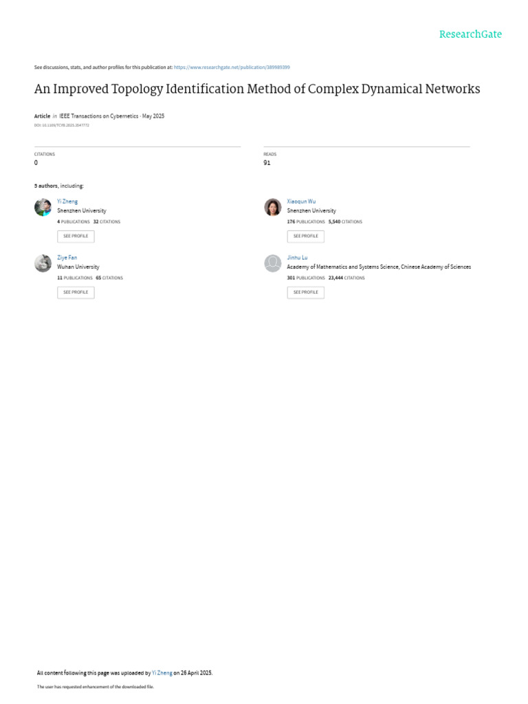 2025 An Improved Topology Identification Methodof Complex Dynamical Networksonline | PDF ...