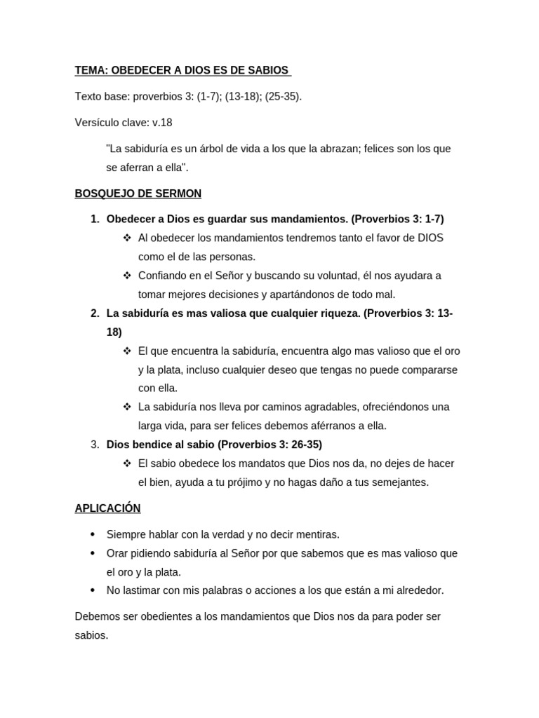 Obedecer A Dios Es de Sabios - Proverbios 3 | PDF
