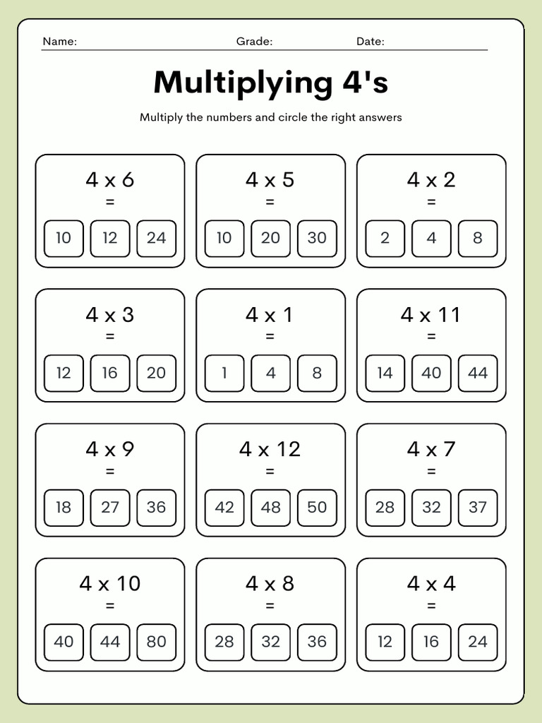 3rd Grade Multiplication Worksheet in Colorful Simple Style 4 | PDF ...