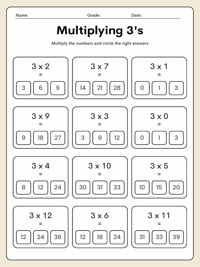 3rd Grade Multiplication Worksheet in Colorful Simple Style 3 | PDF ...