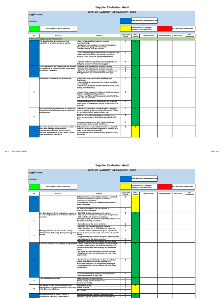 Supplier Evaluation Audit | PDF | Audit | Specification (Technical Standard)
