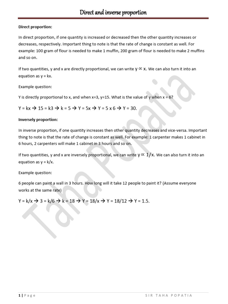 Direct and Inverse Proportion | PDF