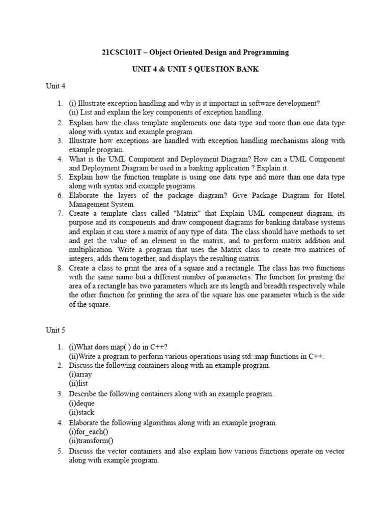 Unit 4 - Unit 5 Question Bank | PDF | Class (Computer Programming ...