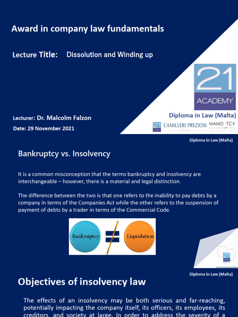 Lecture 6 Dissolution and Winding Up | PDF | Liquidation | Insolvency