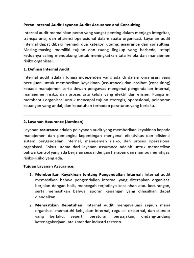 Peran Assurance dan Consulting Audit | PDF