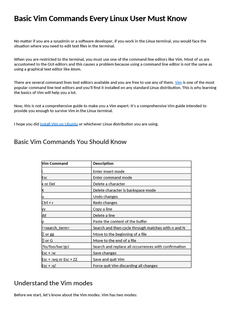 Vim Basic Commands Every Linux User Must Know | PDF | Text | Software Vim Basic Commands Every Linux User Must Know | PDF | Text | Software