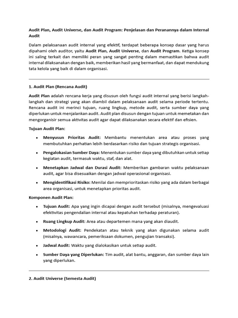 Audit Plan, Audit Universe, Dan Audit Program | PDF